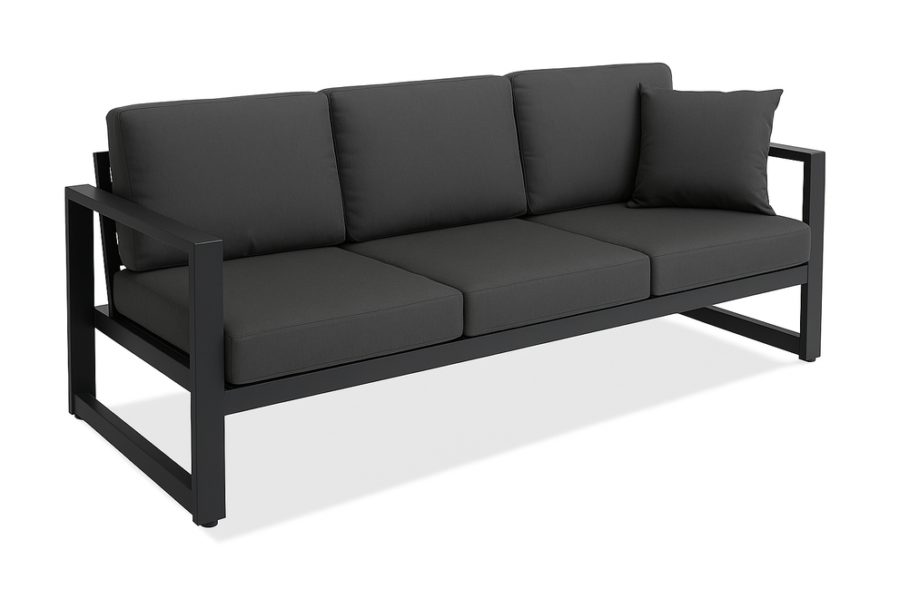 Sofá Antonela Alumínio Preto Assento e Encosto Estofado Tecido Acquabl – Toth Móveis