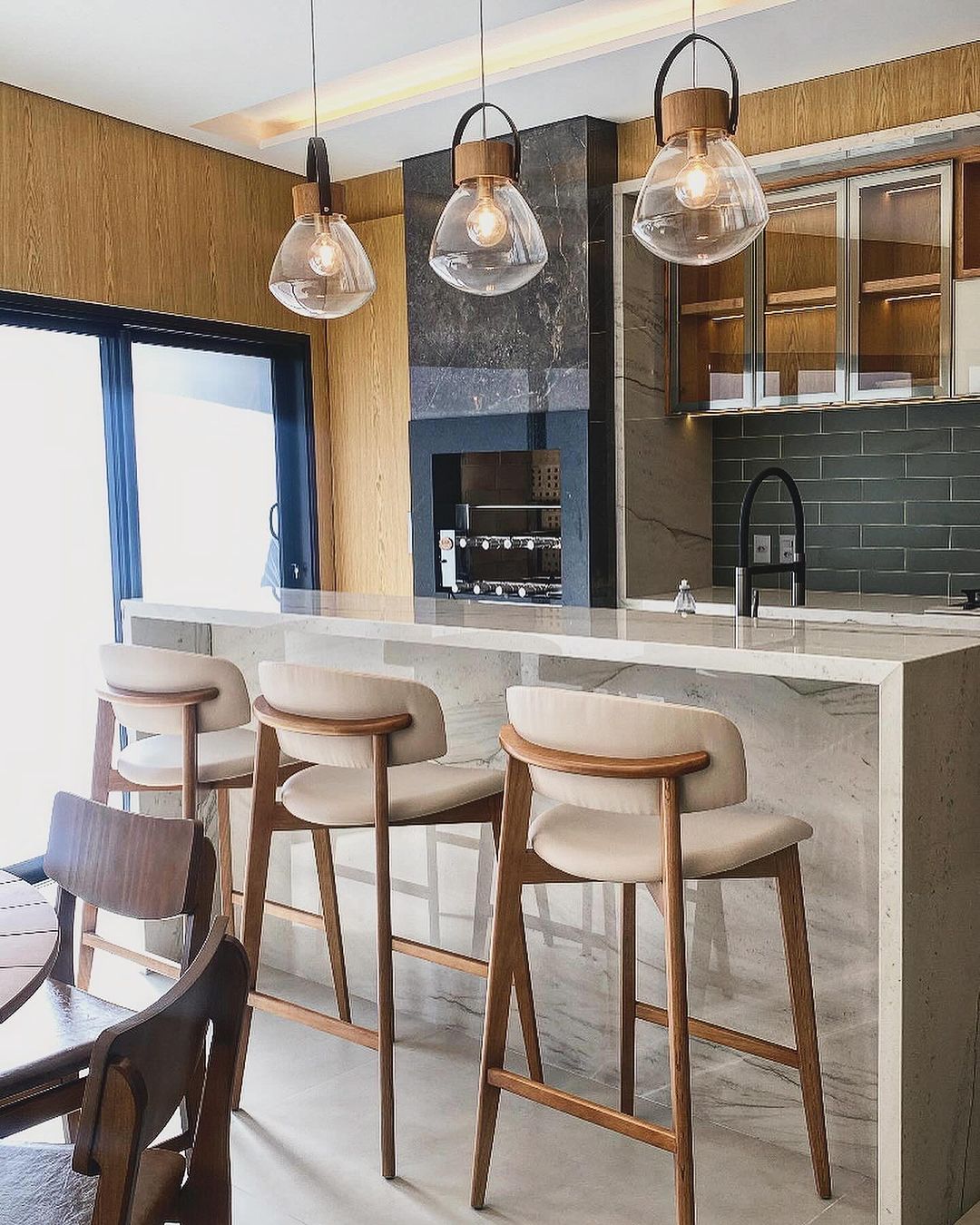 Monic Almond Wood Stool Upholstered Backrest and Seat in Leatherette F ...